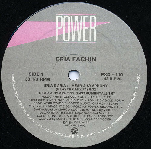・アーティスト Eria Fachin ・タイトル I Hear A Symphony ・レーベル・型番 Power Records (7) PXD110 ・フォーマット 12" ・コンディション(盤) 良い (VG+) ・コンディション(...
