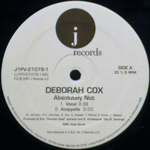 ・アーティスト Deborah Cox ・タイトル Absolutely Not ・レーベル・型番 J Records J1PV210791 ・フォーマット 12" ・コンディション(盤) 良い (VG+) ・コンディション(ジャケット) ...
