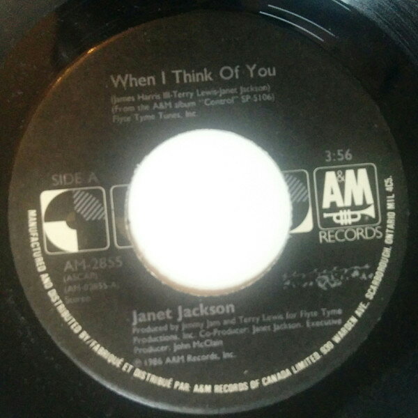 ・アーティスト Janet Jackson ・タイトル When I Think Of You ・レーベル・型番 A&M Records AM2855 ・フォーマット 7インチレコード ・コンディション(盤) 良い (VG+) ・コンディシ...
