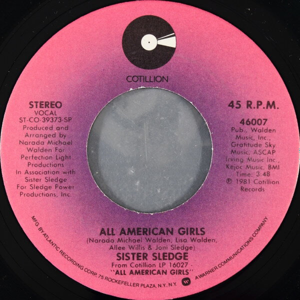 ・アーティスト Sister Sledge ・タイトル All American Girls ・レーベル・型番 Cotillion 46007 ・フォーマット 7インチレコード ・コンディション(盤) 良い (VG+) ・コンディション(ジ...