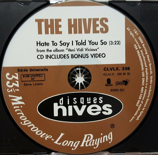 ・アーティスト Hives ・タイトル Hate To Say I Told You So ・レーベル・型番 Epitaph 820052S1PROMO ・フォーマット CD ・コンディション(盤) 可 (VG) ・コンディション(ジャケッ...