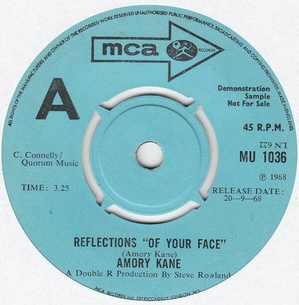 ・アーティスト Amory Kane ・タイトル Reflections "Of Your Face" ・レーベル・型番 MCA Records MU1036PROMO ・フォーマット 7インチレコード ・コンディション(盤) 可 (VG)...