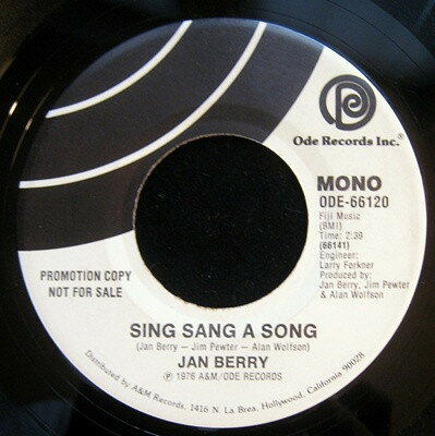 ・アーティスト Jan Berry ・タイトル Sing Sang A Song ・レーベル・型番 ODE ODE66120 ・フォーマット 7インチレコード ・コンディション(盤) 良い (VG+) ・コンディション(ジャケット) プレイ...