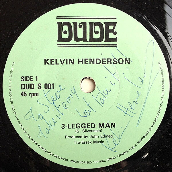 ・アーティスト Kelvin Henderson ・タイトル 3-legged Man ・レーベル・型番 DUDE DUDS001 ・フォーマット 7インチレコード ・コンディション(盤) 良い (VG+) ・コンディション(ジャケット) ...
