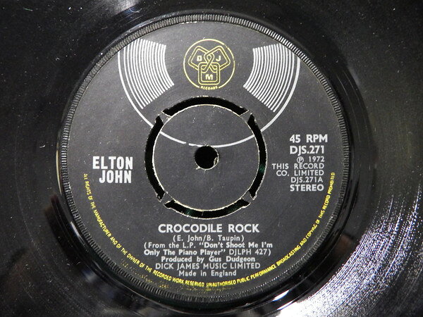 ・アーティスト Elton John ・タイトル Crocodile Rock ・レーベル・型番 DJM Records DJS271 ・フォーマット 7" ・コンディション(盤) 可 (VG) ・コンディション(ジャケット) プレインカバ...