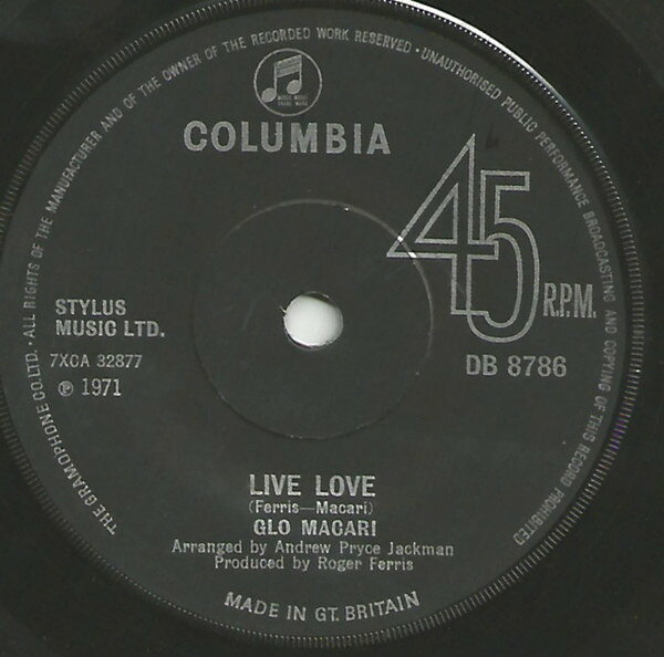 ・アーティスト Glo Macari ・タイトル Live Love / Spare Life ・レーベル・型番 COLUMBIA DB8786 ・フォーマット 7インチレコード ・コンディション(盤) 良い (VG+) ・コンディション(...