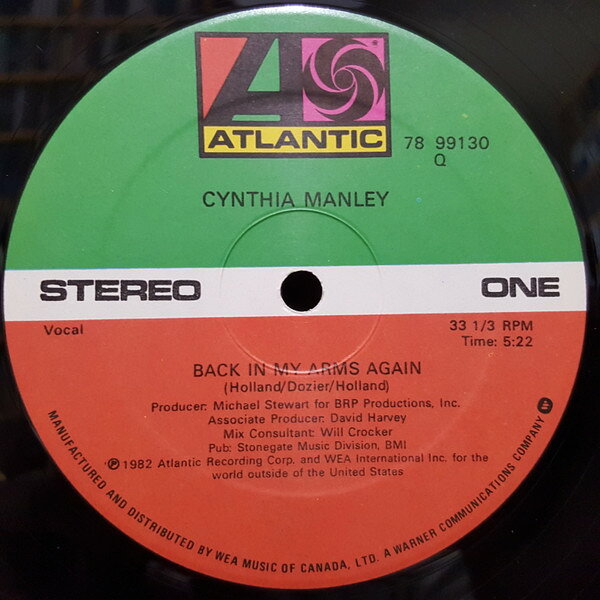 ・アーティスト Cynthia Manley ・タイトル Back In My Arms Again ・レーベル・型番 Atlantic 7899130 ・フォーマット 12インチレコード ・コンディション(盤) 可 (VG) ・コンディシ...