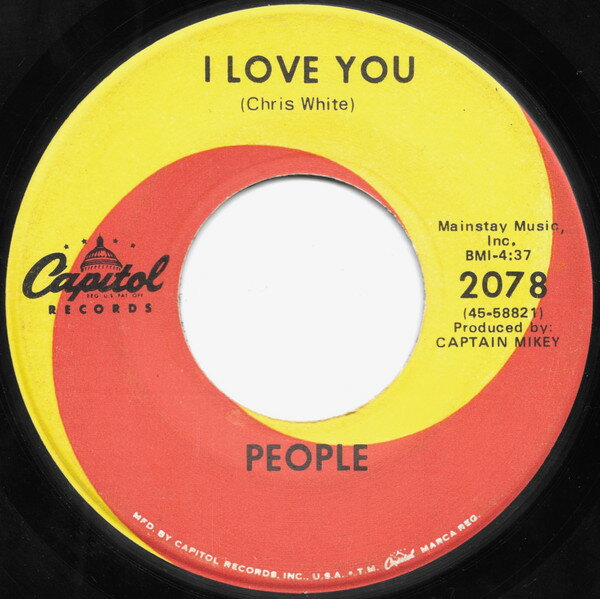 ・アーティスト People ・タイトル I Love You ・レーベル・型番 Capitol Records 2078 ・フォーマット 7インチレコード ・コンディション(盤) 可 (VG) ・コンディション(ジャケット) プレインカバ...