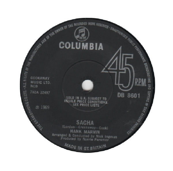 ・アーティスト Hank Marvin ・タイトル Sacha ・レーベル・型番 Columbia DB8601 ・フォーマット 7インチレコード ・コンディション(盤) 可 (VG) ・コンディション(ジャケット) プレインカバー（元ジャ...