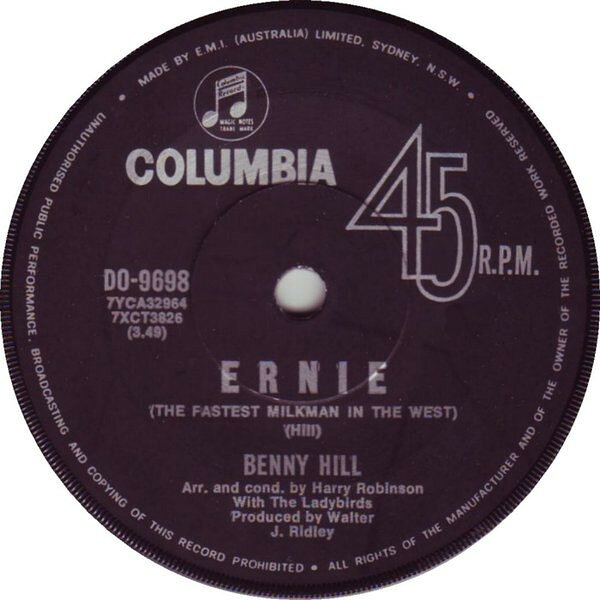 ・アーティスト Benny Hill ・タイトル Ernie (The Fastest Milkman In The West) ・レーベル・型番 Columbia DO9698 ・フォーマット 7インチレコード ・コンディション(盤) 可...