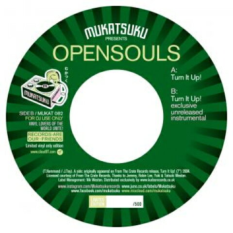 ・アーティスト Opensouls ・タイトル Turn It Up! / Instrumental ・レーベル・型番 Mukatsuku Records MUKAT082 ・フォーマット 7" ・コンディション(盤) 新品 (M) ・コン...