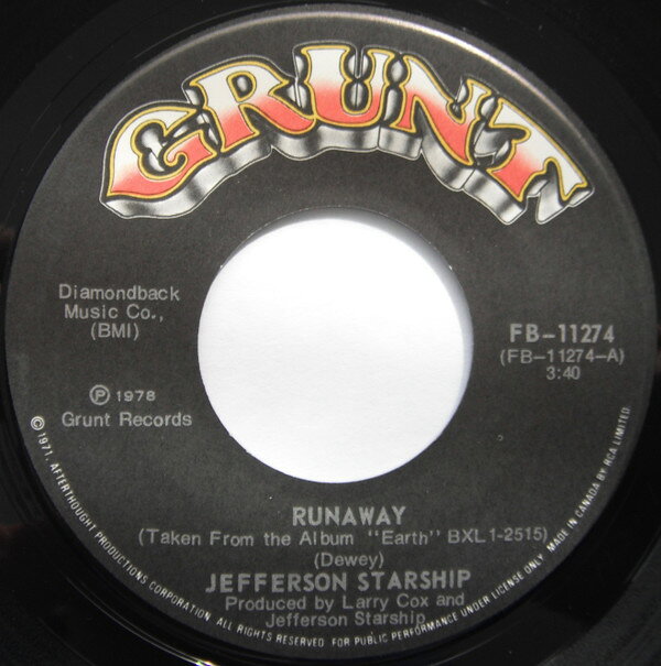 ・アーティスト Jefferson Starship ・タイトル Runaway / Hot Water ・レーベル・型番 GRUNT FB11274 ・フォーマット 7インチレコード ・コンディション(盤) 良い (VG+) ・コンディシ...