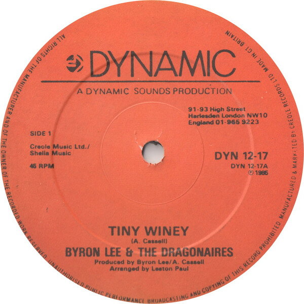 ・アーティスト Byron Lee & The Dragonaires ・タイトル Tiny Winey ・レーベル・型番 Dynamic Sounds DYN1217 ・フォーマット 12インチレコード ・コンディション(盤) 可 (VG...