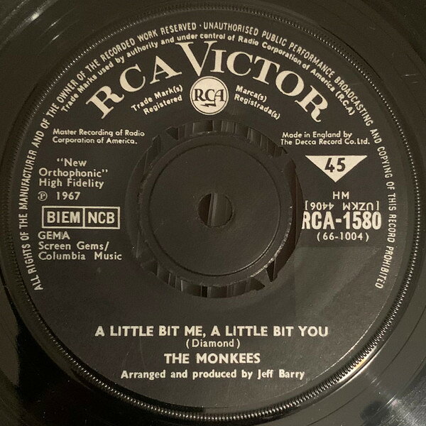 ・アーティスト Monkees ・タイトル A Little Bit Me, A Little Bit You ・レーベル・型番 RCA Victor RCA1580 ・フォーマット 7インチレコード ・コンディション(盤) 良い (VG+...