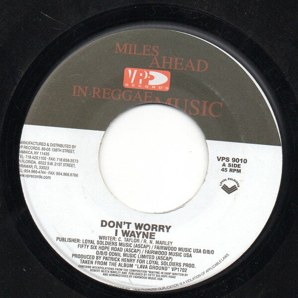 ・アーティスト I Wayne ・タイトル Don't Worry / Bleacher ・レーベル・型番 VP Records VPS9010 ・フォーマット 7インチレコード ・コンディション(盤) 非常に良い(EX) ・コンディション...