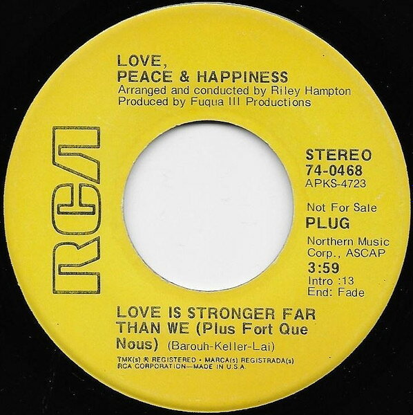 ・アーティスト Love, Peace & Happiness ・タイトル Love Is Stronger Far Than We (Plus Fort Que Nous) / (Only You) Message To The Esta...