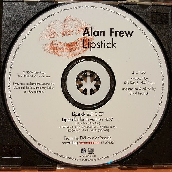 ・アーティスト Alan Frew ・タイトル Lipstick ・レーベル・型番 EMI Music Canada DPRO1979 ・フォーマット CD ・コンディション(盤) 良い (VG+) ・コンディション(ジャケット) ・コンデ...