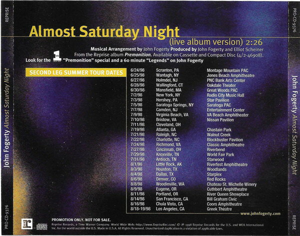 ・アーティスト John Fogerty ・タイトル Almost Saturday Night ・レーベル・型番 Reprise PROCD9376 ・フォーマット CD ・コンディション(盤) 良い (VG+) ・コンディション(ジャケ...
