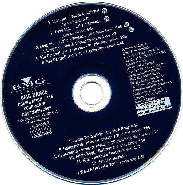 ・アーティスト Various ・タイトル Bmg Dance Compilation # 115 ・レーベル・型番 BMG Music KCDP52076PROMO ・フォーマット CD ・コンディション(盤) 非常に良い(EX) ・コン...