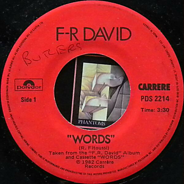・アーティスト F.R. David ・タイトル Words / When The Sun Goes Down ・レーベル・型番 Polydor PDS2214 ・フォーマット 7インチレコード ・コンディション(盤) 良い (VG+) ・...