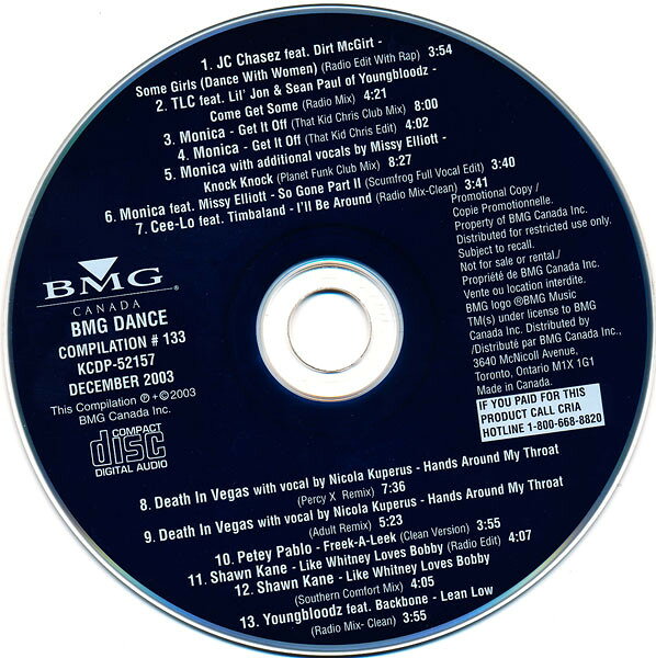 ・アーティスト Various ・タイトル Bmg Dance Compilation # 133 ・レーベル・型番 BMG Music Canada KCDP52157PROMO ・フォーマット CD ・コンディション(盤) 良い (VG...