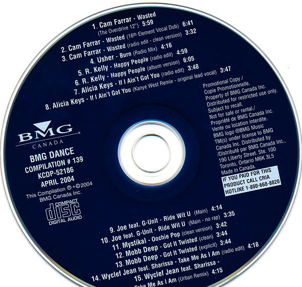 ・アーティスト Various ・タイトル Bmg Dance Compilation # 139 ・レーベル・型番 BMG Music Canada KCDP52186PROMO ・フォーマット CD ・コンディション(盤) ほぼ新品 (...