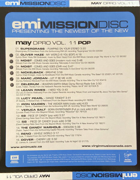 ・アーティスト Various ・タイトル Emi Mission Disc Dpro Vol. 11 Pop (May 2000) ・レーベル・型番 EMI Music Canada DPROVOL11 ・フォーマット CD ・コンディシ...