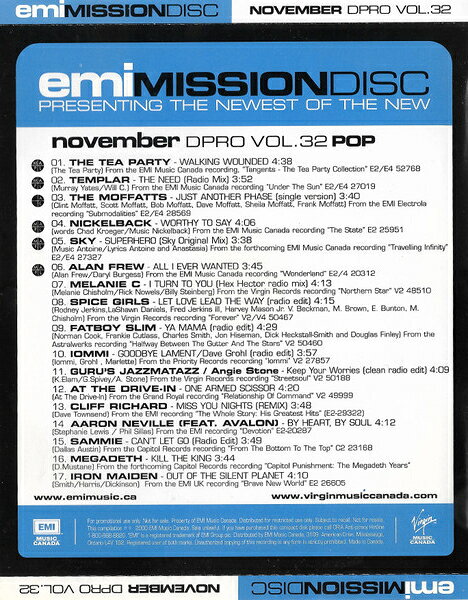 ・アーティスト Various ・タイトル Emi Mission Disc Dpro Vol. 32 Pop (November 2000) ・レーベル・型番 EMI Music Canada DPROVOL32 ・フォーマット CD ・...