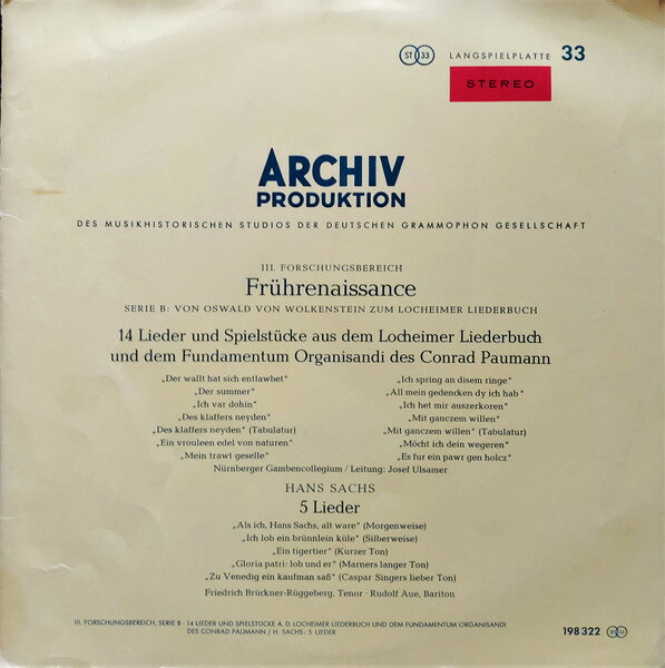 ・アーティスト Conrad Paumann Hans Sachs Josef Ulsamer N?rnberger Gambencollegium Friedrich Br?ckner R?ggeberg Rudolf Aue ・タイトル...