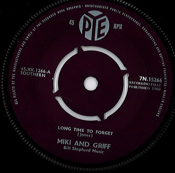 ・アーティスト Miki & Griff ・タイトル Long Time To Forget ・レーベル・型番 Pye Records 7N15266 ・フォーマット 7インチレコード ・コンディション(盤) 良い (VG+) ・コンディシ...