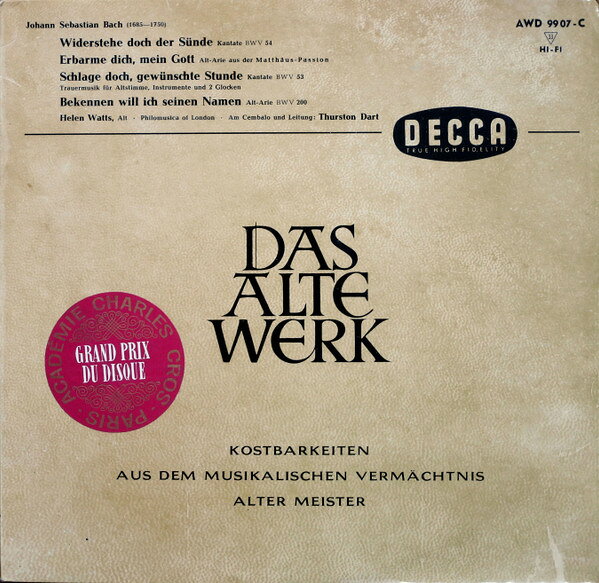 ・アーティスト Johann Sebastian Bach, Helen Watts, Philomusica Of London, Thurston Dart ・タイトル Widerstehe Doch Der Sunde (Kantat...