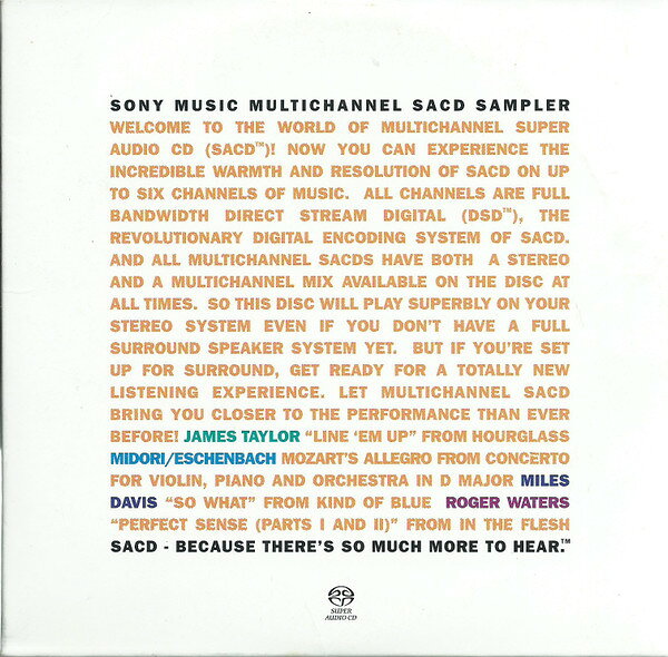 ・アーティスト Various ・タイトル Sony Music Multichannel SACD Sampler ・レーベル・型番 COLUMBIA 423760701 ・フォーマット CD ・コンディション(盤) 良い (VG+) ・...