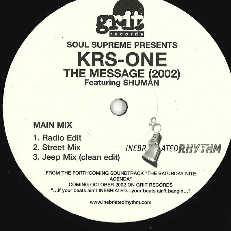 ・アーティスト Krs-one ・タイトル Message 2002 ・レーベル・型番 GRIT KRS001 ・フォーマット 12インチレコード ・コンディション(盤) 可 (VG) ・コンディション(ジャケット) プレインカバー（元ジャ...