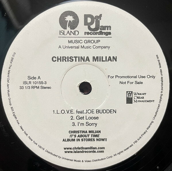 ・アーティスト Christina Milian ・タイトル L.O.V.E. ・レーベル・型番 Island Records, Def Jam Recordings ISLR101553 ・フォーマット 12インチレコード ・コンディショ...