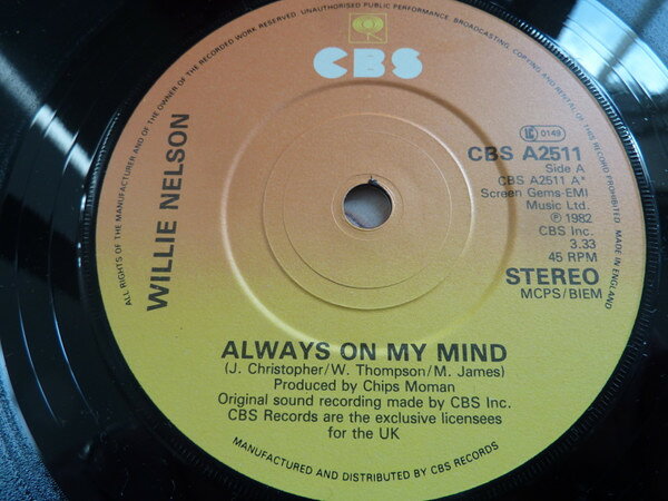 ・アーティスト Willie Nelson ・タイトル Always On My Mind ・レーベル・型番 CBS CBSA2511 ・フォーマット 7インチレコード ・コンディション(盤) 良い (VG+) ・コンディション(ジャケット...