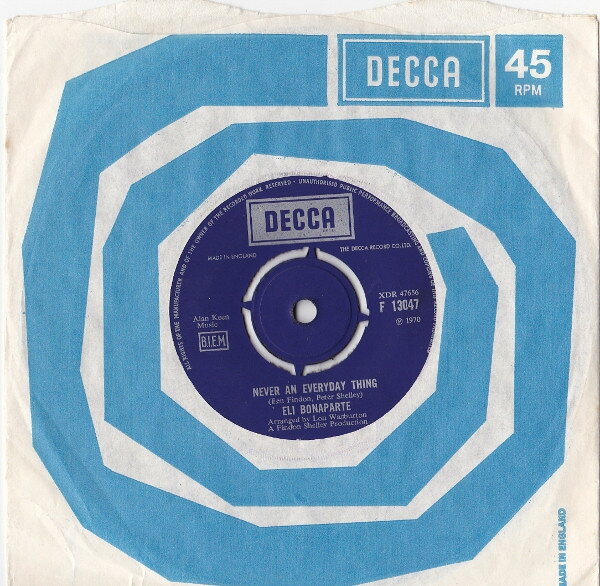 ・アーティスト Eli Bonaparte ・タイトル Never An Everyday Thing ・レーベル・型番 Decca F13047 ・フォーマット 7インチレコード ・コンディション(盤) 良い (VG+) ・コンディション...
