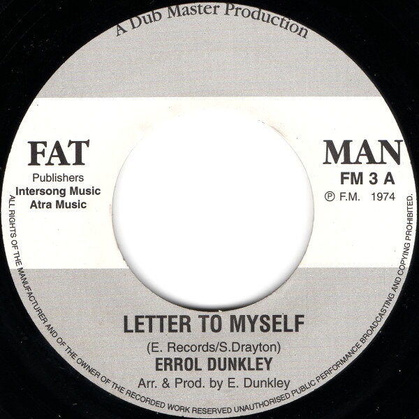 ・アーティスト Errol Dunkley ・タイトル Letter To Myself ・レーベル・型番 Fat Man FM3 ・フォーマット 7インチレコード ・コンディション(盤) 良い (VG+) ・コンディション(ジャケット) ...