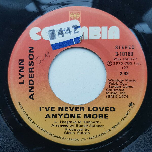 ・アーティスト Lynn Anderson ・タイトル I've Never Loved Anyone More / He Worshiped Me ・レーベル・型番 COLUMBIA 310160 ・フォーマット 7インチレコード ・コン...
