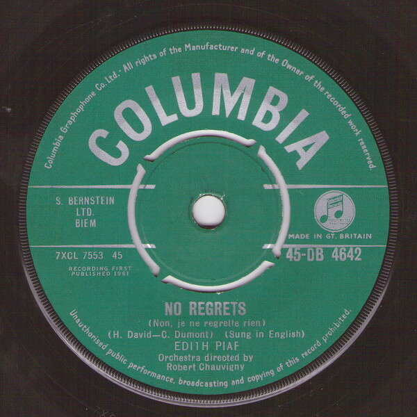 ・アーティスト Edith Piaf ・タイトル No Regrets ・レーベル・型番 Columbia 45DB4642 ・フォーマット 7インチレコード ・コンディション(盤) 良い (VG+) ・コンディション(ジャケット) プレイ...