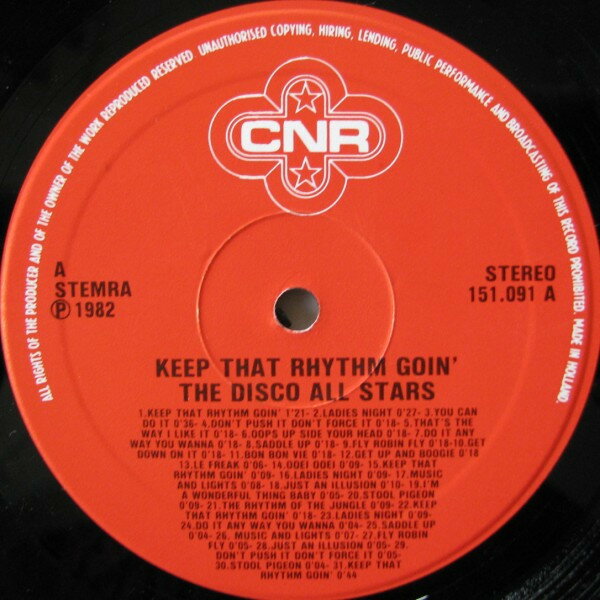 ・アーティスト Disco All Stars ・タイトル Keep That Rhythm Goin' ・レーベル・型番 CNR 151091 ・フォーマット 12インチレコード ・コンディション(盤) 良い (VG+) ・コンディション...