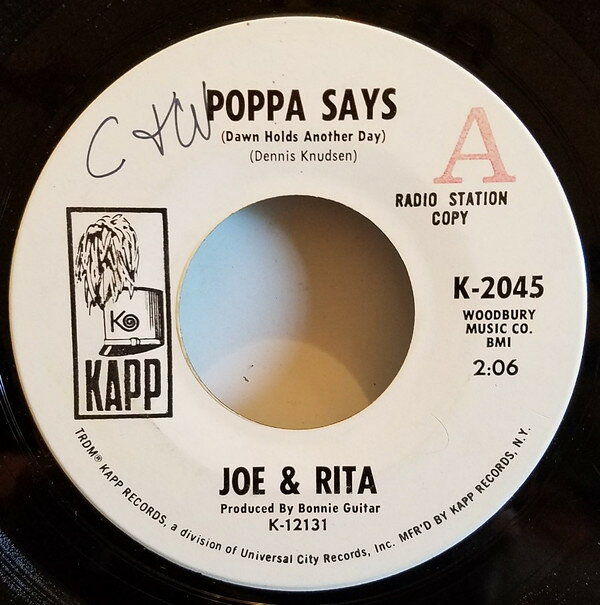・アーティスト Joe & Rita ・タイトル Poppa Says ・レーベル・型番 Kapp Records K2045 ・フォーマット 7インチレコード ・コンディション(盤) 良い (VG+) ・コンディション(ジャケット) プレ...
