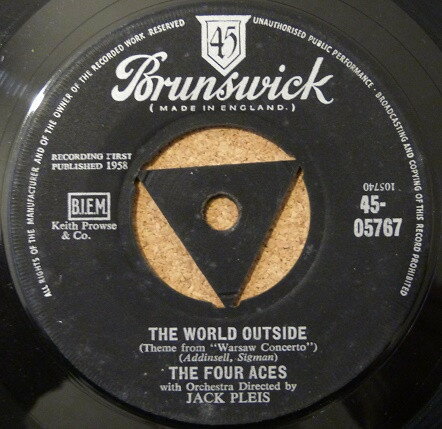 ・アーティスト The Four Aces ・タイトル The World Outside ・レーベル・型番 Brunswick 4505767 ・フォーマット 7インチレコード ・コンディション(盤) 良い (VG+) ・コンディション(...