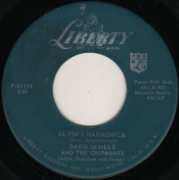 ・アーティスト David Seville & The Chipmunks ・タイトル Alvin's Harmonica / Mediocre ・レーベル・型番 Liberty F55179 ・フォーマット 7インチレコード ・コンディシ...