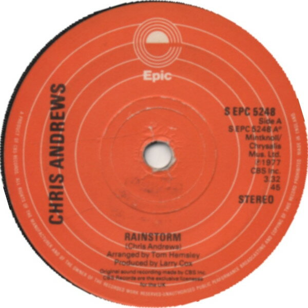 ・アーティスト Chris Andrews ・タイトル Rainstorm ・レーベル・型番 Epic SEPC5248 ・フォーマット 7インチレコード ・コンディション(盤) 良い (VG+) ・コンディション(ジャケット) 良い (V...