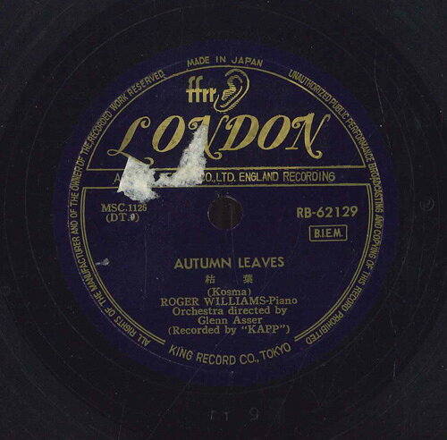 ・アーティスト Roger Williams ・タイトル Autumn Leaves / Take Care ・レーベル・型番 LONDON RB62129 ・フォーマット 78回転SP盤レコード ・コンディション(盤) 良い (VG+) ...