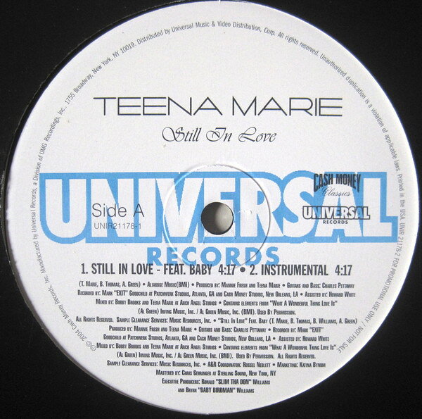 ・アーティスト Teena Marie ・タイトル Still In Love ・レーベル・型番 Universal Records UNIR211781 ・フォーマット 12インチレコード ・コンディション(盤) 良い (VG+) ・コン...