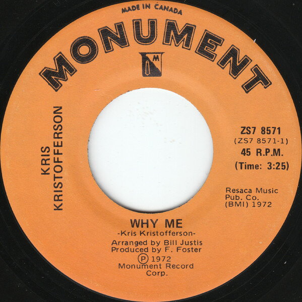 ・アーティスト Kris Kristofferson ・タイトル Why Me / Help Me ・レーベル・型番 MONUMENT ZS78571 ・フォーマット 7インチレコード ・コンディション(盤) 良い (VG+) ・コンディシ...