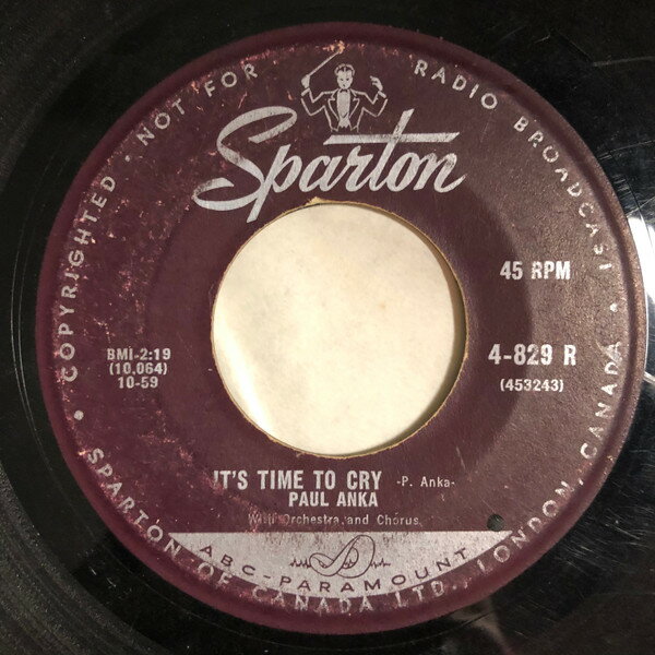 ・アーティスト Paul Anka ・タイトル It's Time To Cry / Something Has Changed Me ・レーベル・型番 Sparton 4829R ・フォーマット 7インチレコード ・コンディション(盤) ...