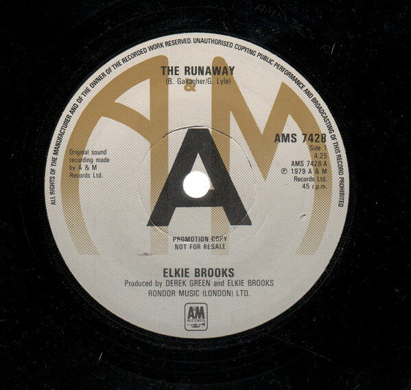 ・アーティスト Elkie Brooks ・タイトル The Runaway ・レーベル・型番 A&M Records AMS7428PROMO ・フォーマット 7インチレコード ・コンディション(盤) 良い (VG+) ・コンディション(...
