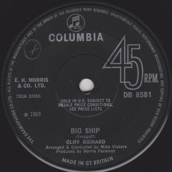 ・アーティスト Cliff Richard ・タイトル Big Ship ・レーベル・型番 Columbia DB8581 ・フォーマット 7インチレコード ・コンディション(盤) 良い (VG+) ・コンディション(ジャケット) プレイン...